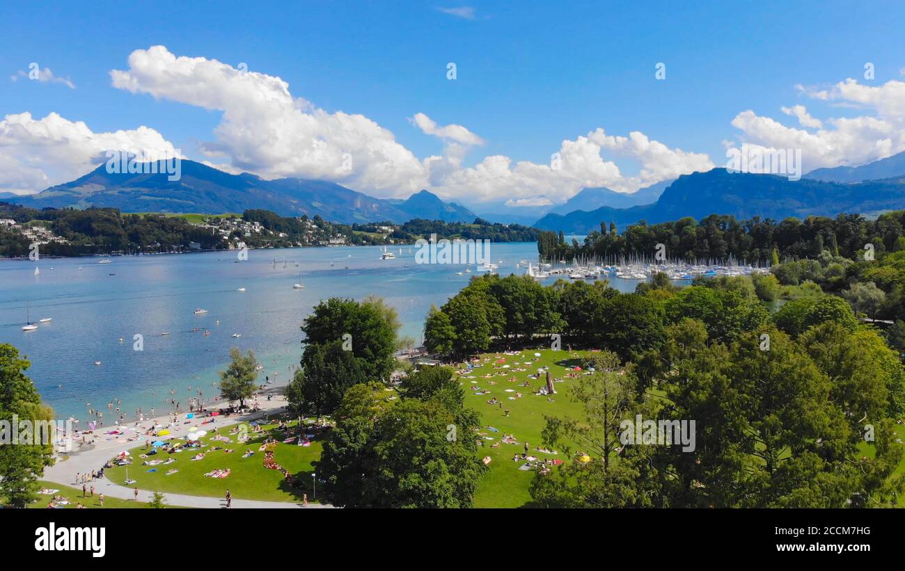 City of Lucerne Switzerland and Lake Lucerne - aerial view Stock Photo ...