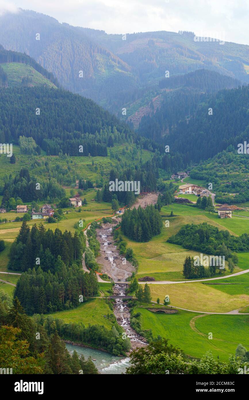 Mountain landscape at Tesero in the Fiemme valley, Dolomites, Trentino ...
