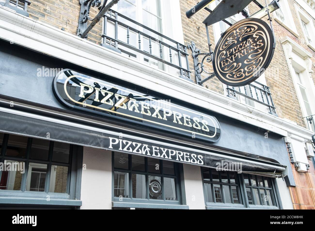 LONDON- Pizza Express signage. British chain of pizzeria restaurants ...