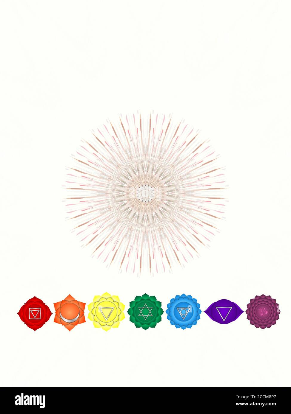 Spiritual background for meditation with chakras and sacred geometry in color background Stock ...