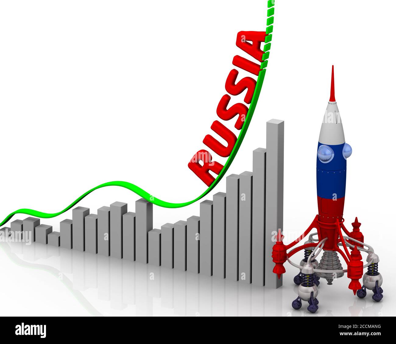 The graph of Russia success. Graph of rapid growth with red word RUSSIA ...