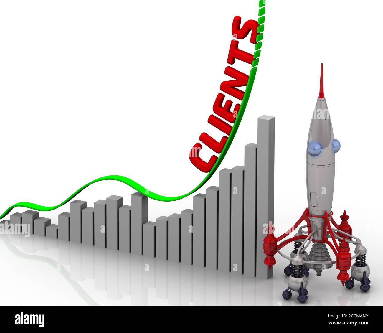 The graph of clients growth. Graph of rapid growth with red word ...