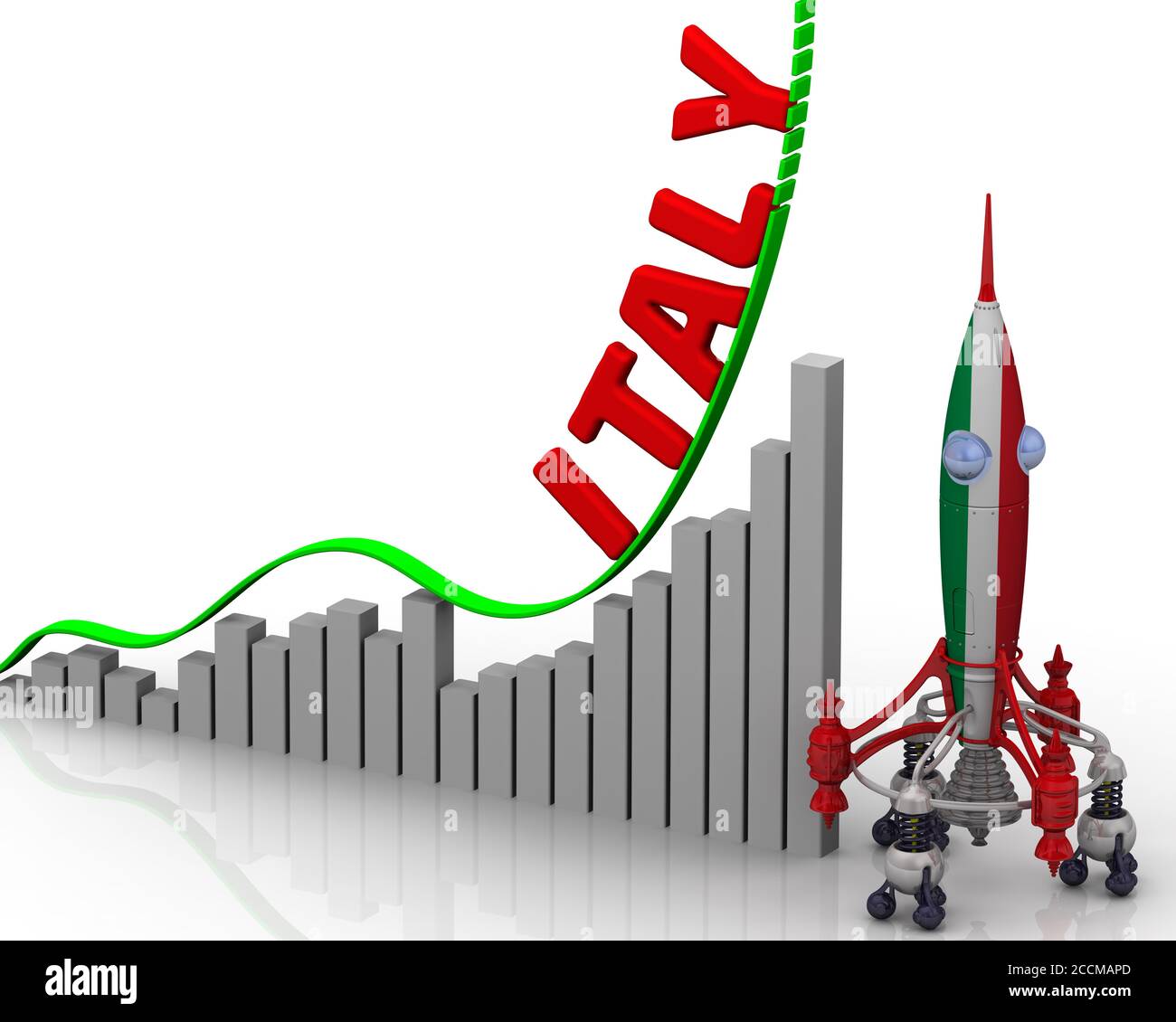 The graph of Italy success. Graph of rapid growth with red word Italy ...