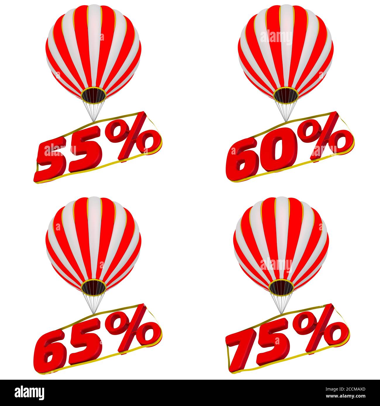 Percentage fly in a balloon. Set of 55;60;65;75 percentage flies on a ...