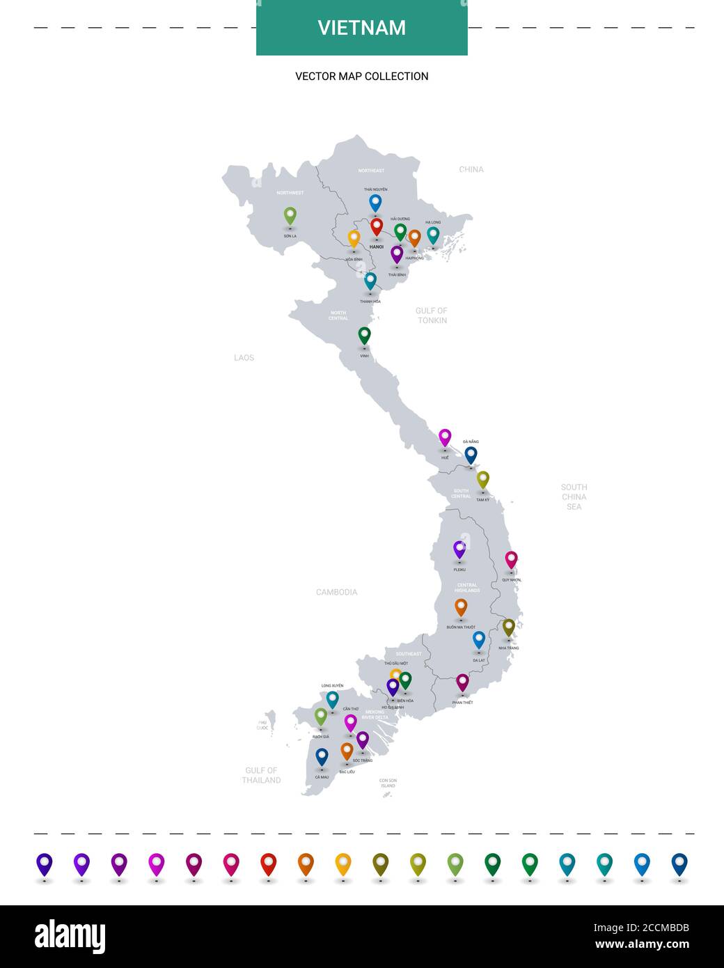Vietnam map with location pointer marks. Infographic vector template ...