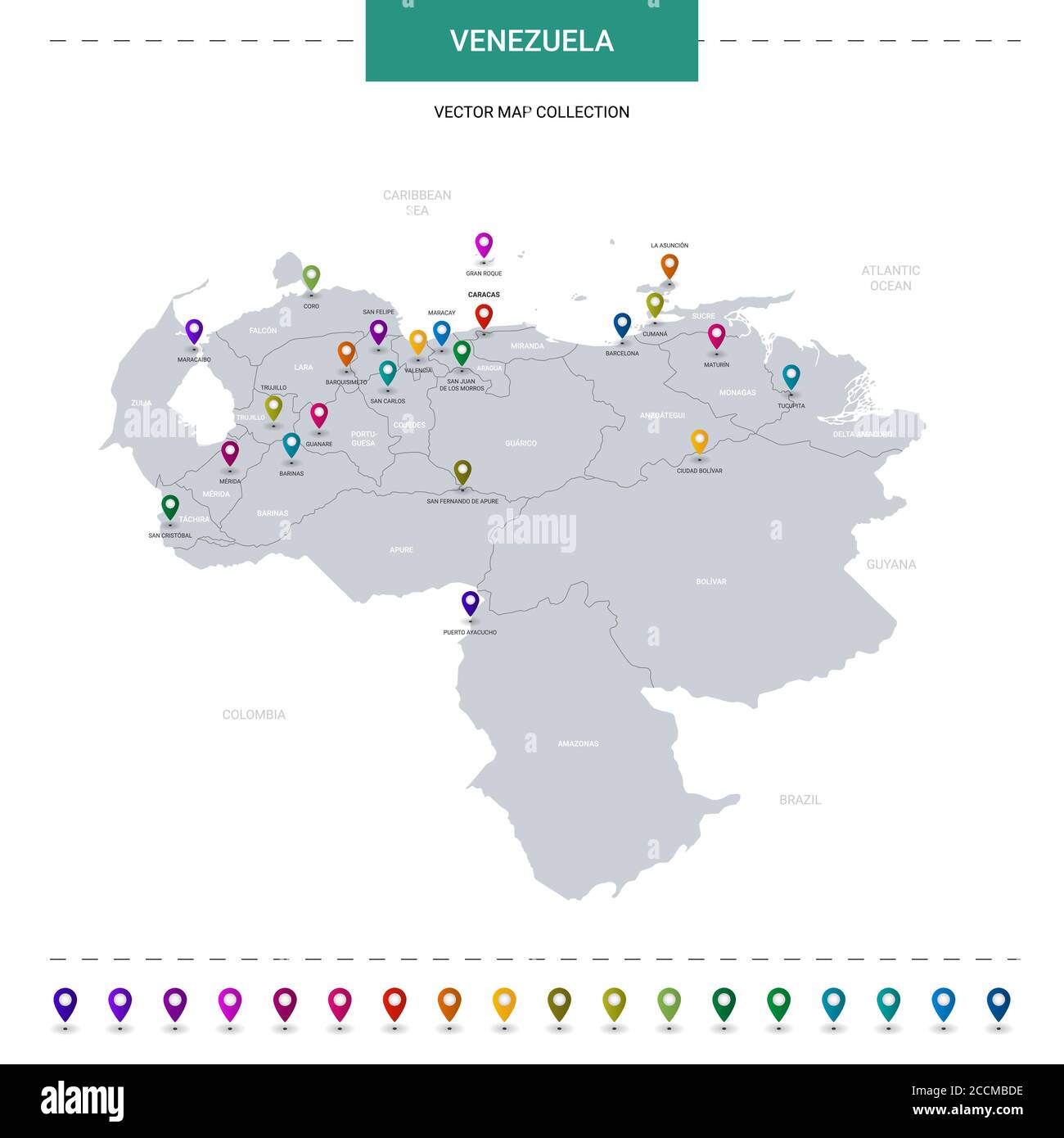 Venezuela map with location pointer marks. Infographic vector template ...