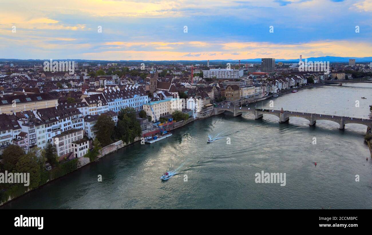 Rhine river bridge with skyscraper in basel hi-res stock photography ...