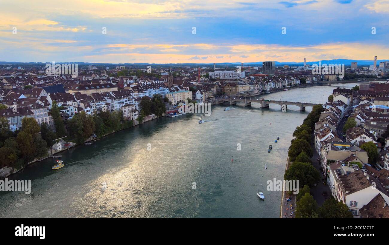 Rhine river bridge with skyscraper in basel hi-res stock photography ...