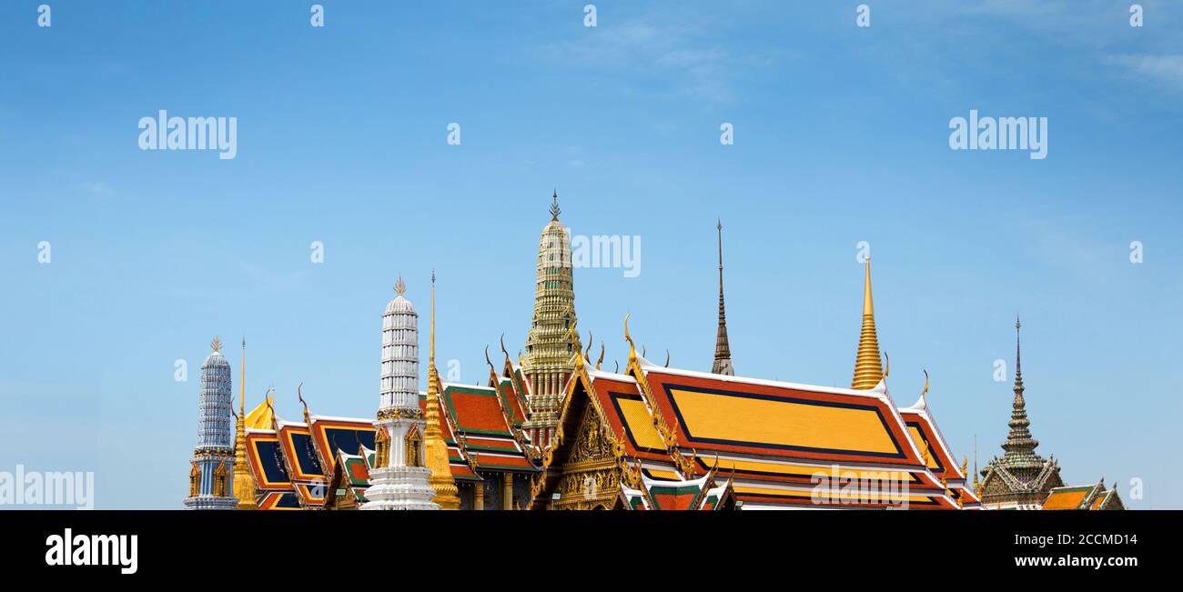panorama top of exterior antique temple Thailand's landmark at Bangkok ...