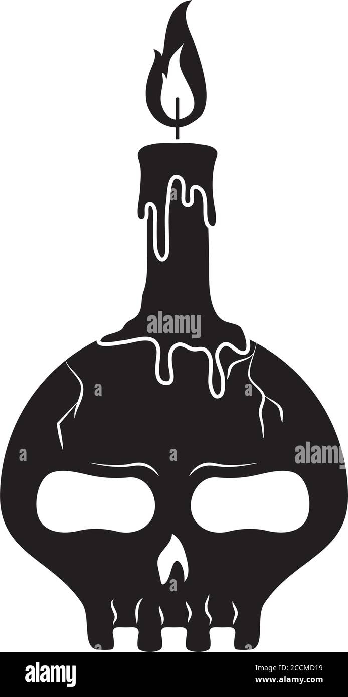 happy halloween, skull with burning candle trick or treat party ...