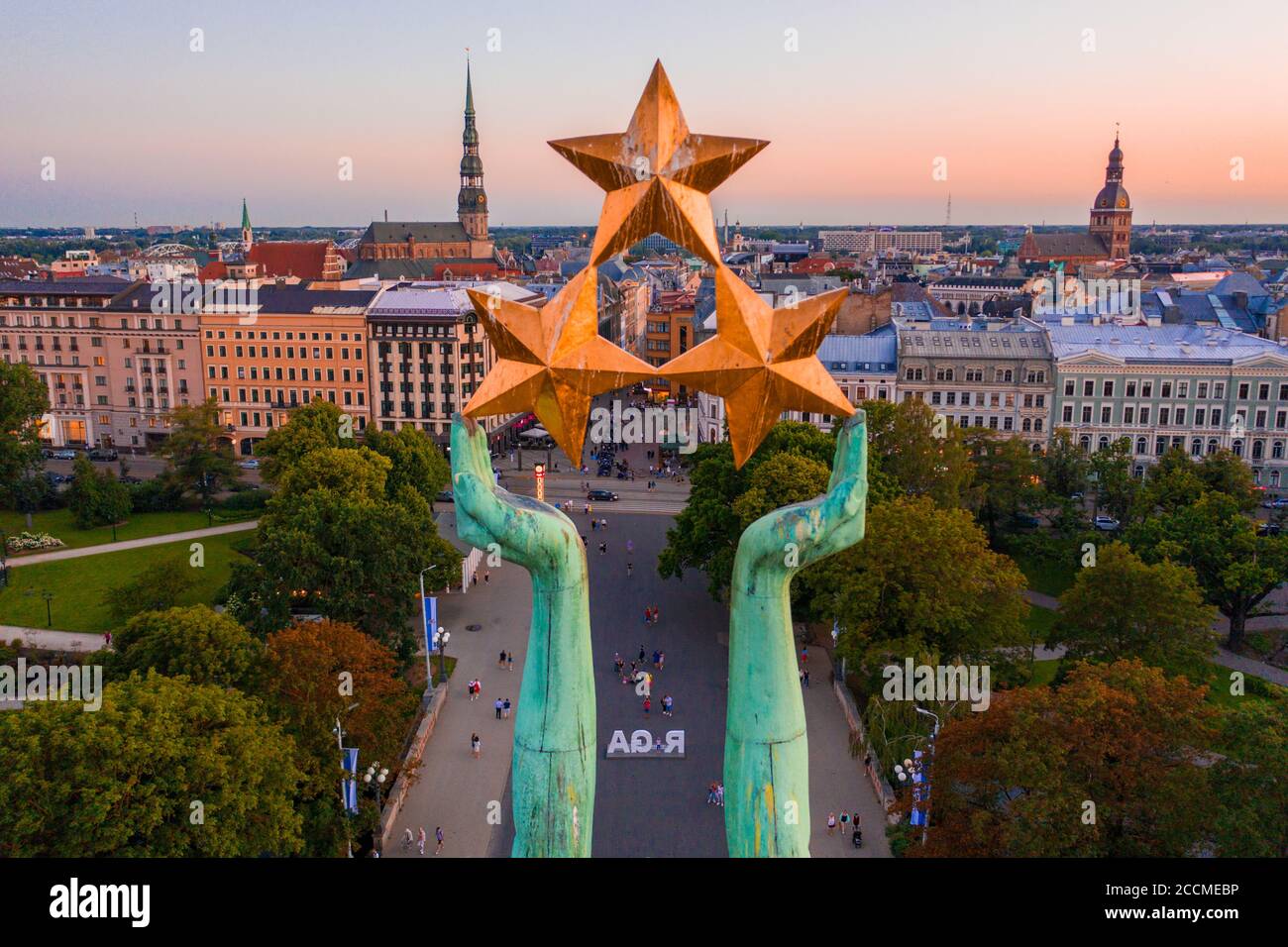 Amazing Aerial View of the Statue of Liberty Milda in Riga, Latv Stock ...