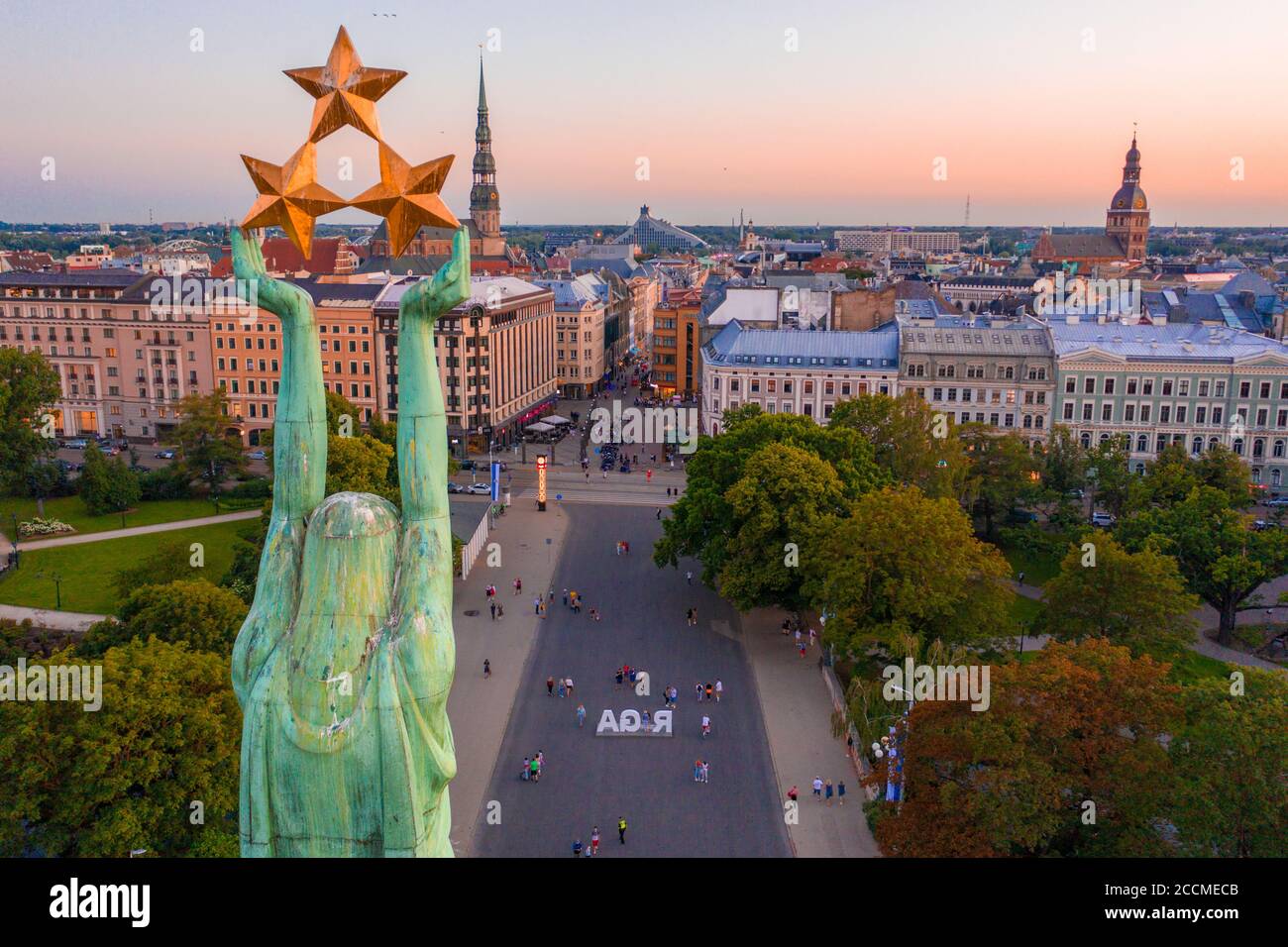 Amazing Aerial View of the Statue of Liberty Milda in Riga, Latv Stock ...