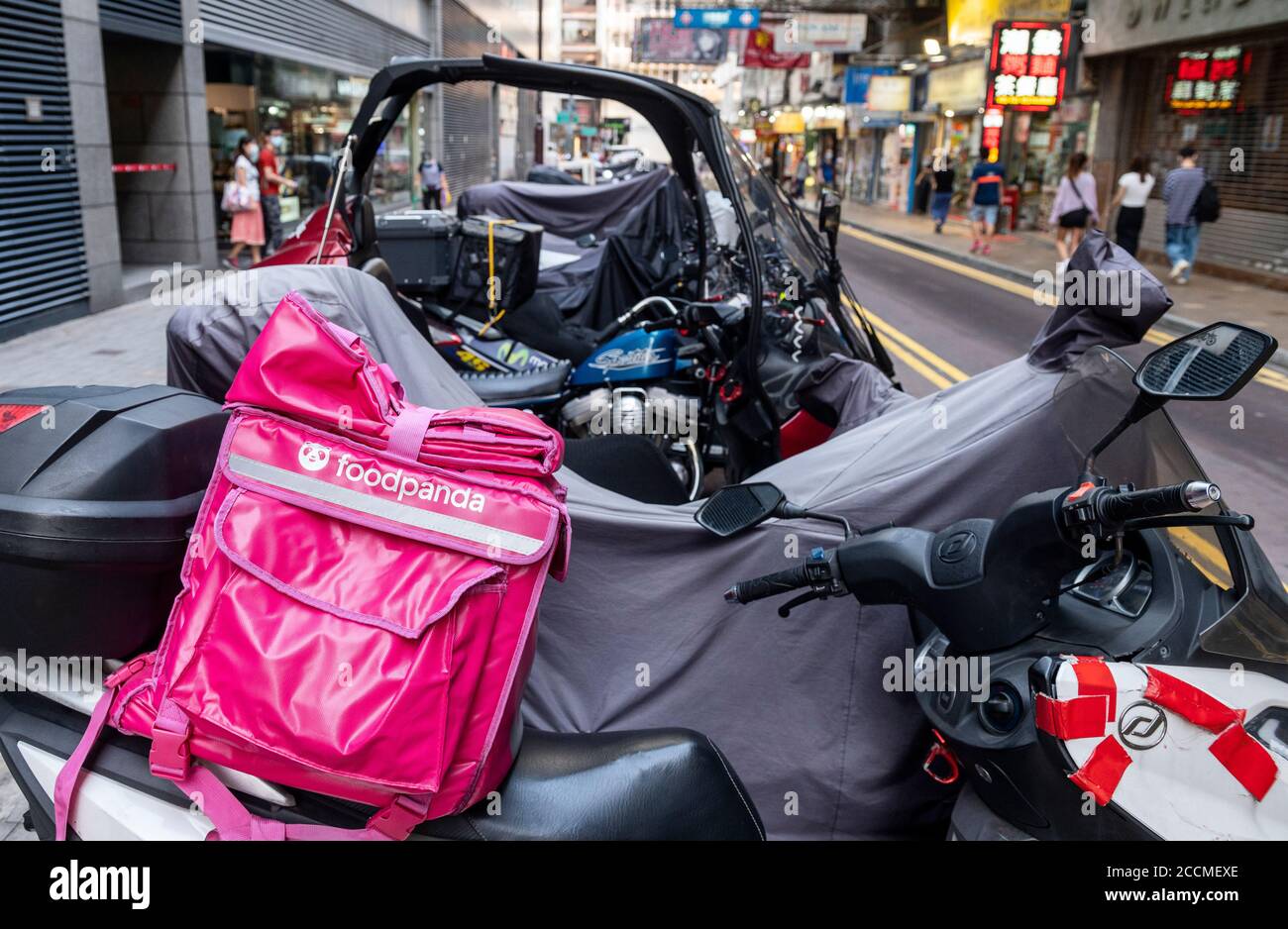 A motorbike from a take out food delivery company Food Panda is seen ...