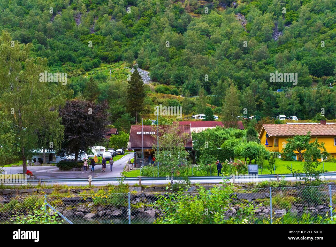 View of Flåm-a village in southwestern Norway, in an area known for its ...