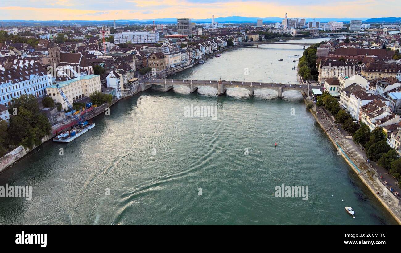 Rhine river bridge with skyscraper in basel hi-res stock photography ...
