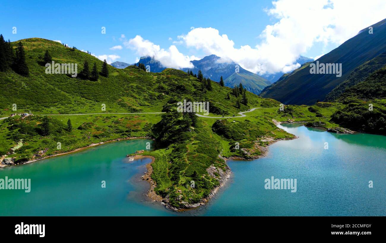 The beautiful mountain lake in the Swiss Alps - aerial view on Mount ...