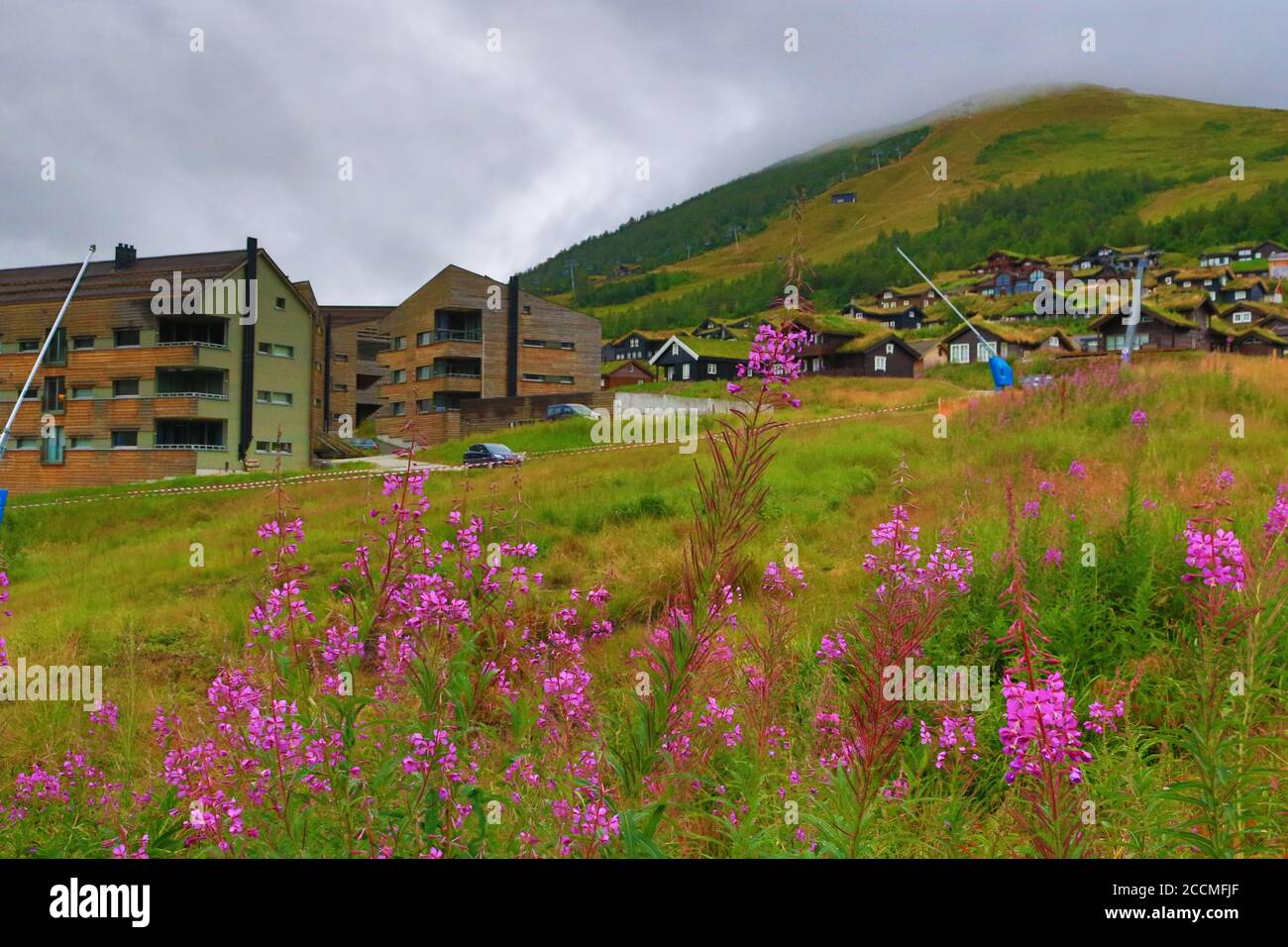 Traditional architecture Myrkdalen-ski resort in Voss, Western Norway ...