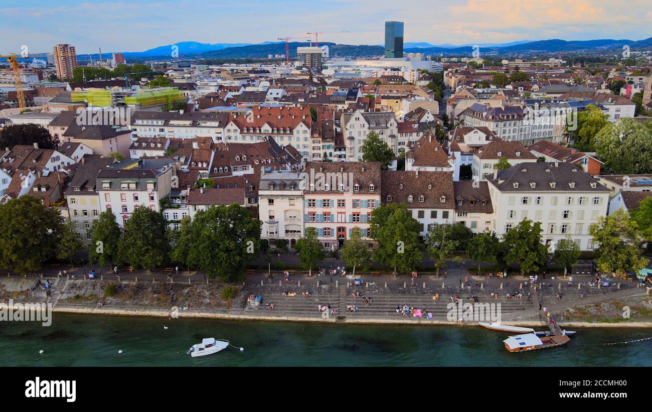 Rhine river bridge with skyscraper in basel hi-res stock photography ...