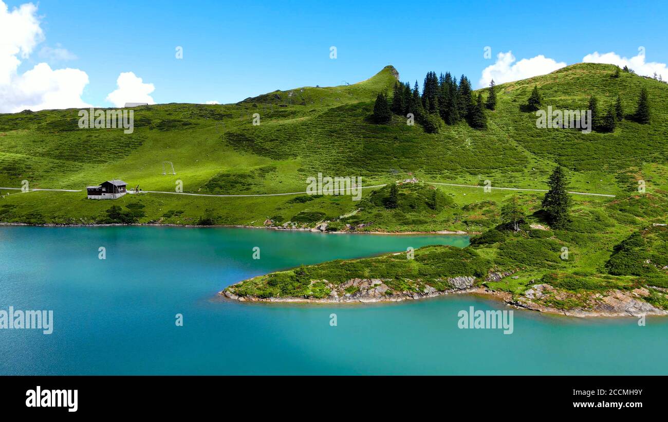 The beautiful mountain lake in the Swiss Alps - aerial view on Mount ...