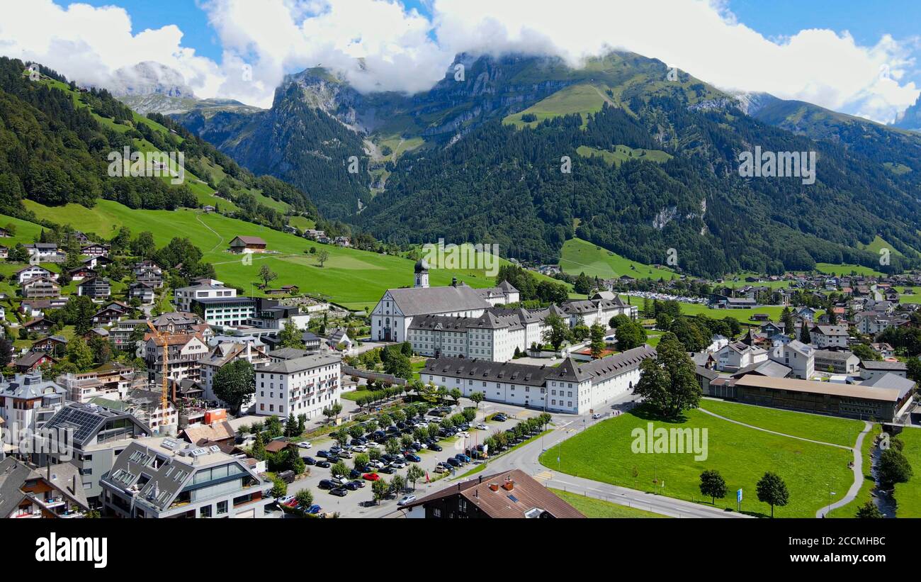 City of Engelberg in Switzerland - The Swiss Alps - aerial view Stock ...
