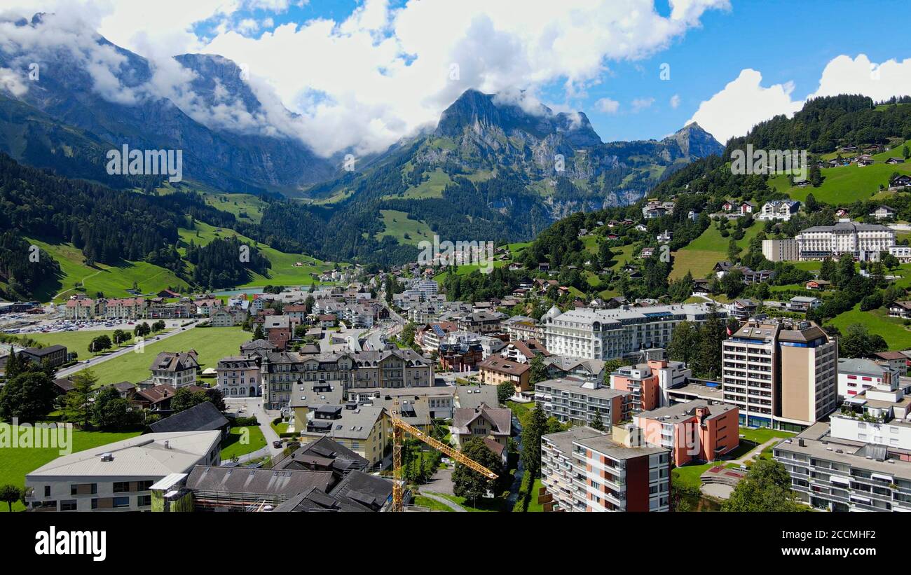 Flight over the city of Engelberg in Switzerland Stock Photo - Alamy
