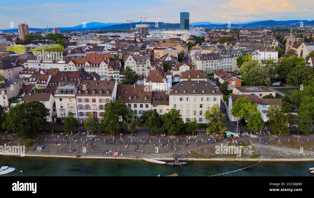 Rhine river bridge with skyscraper in basel hi-res stock photography ...