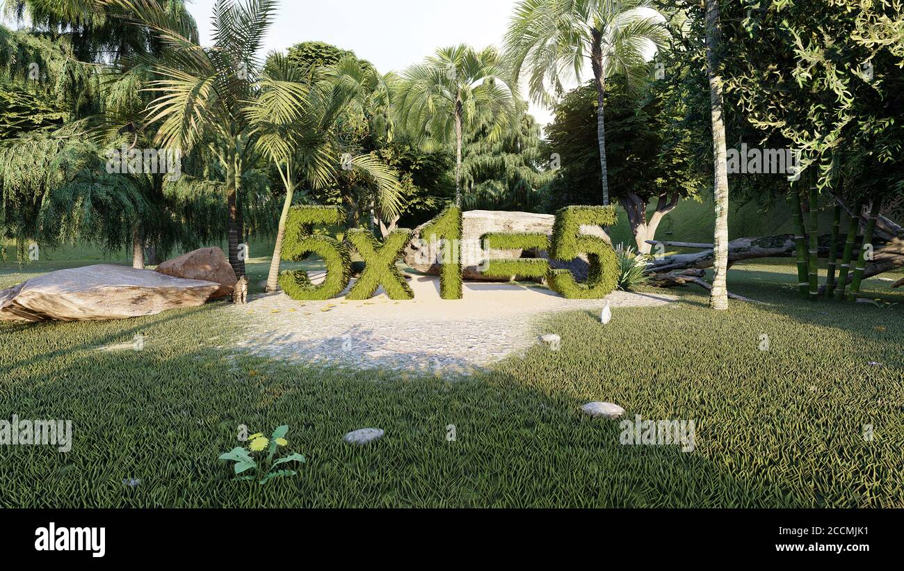 3D rendering of a mathematical equation with grassy texture on nature ...