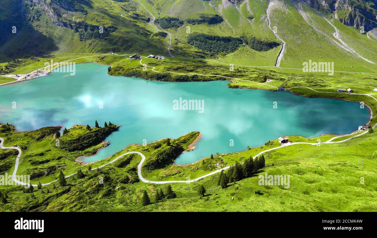 The beautiful mountain lake in the Swiss Alps - aerial view on Mount ...