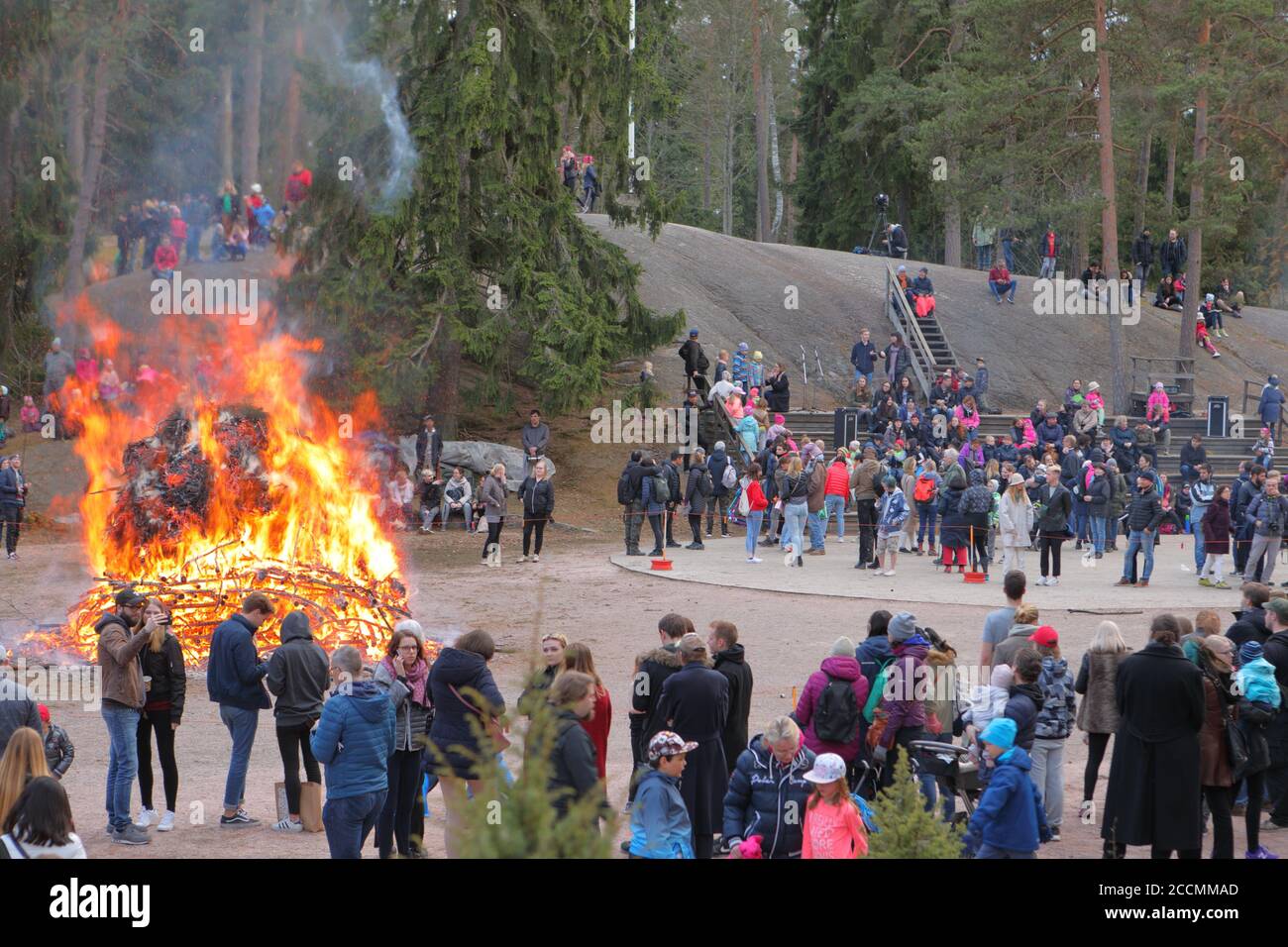 People around Easter bonfire on Seurasaari island in Helsinki, Finland ...