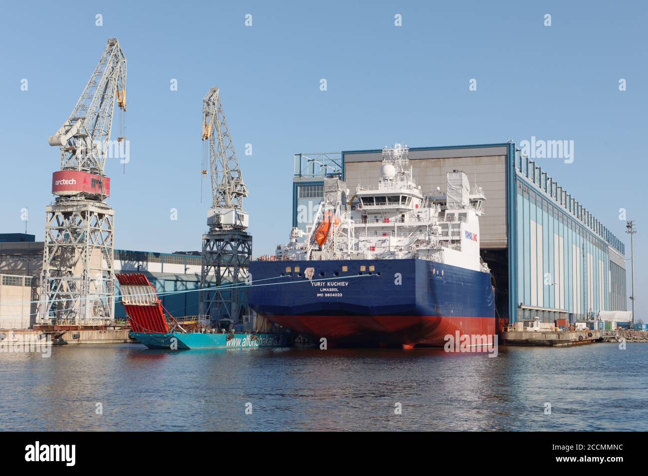 Tanker Yuriy Kuchiev in the Arctech Helsinki Shipyard in Helsinki ...