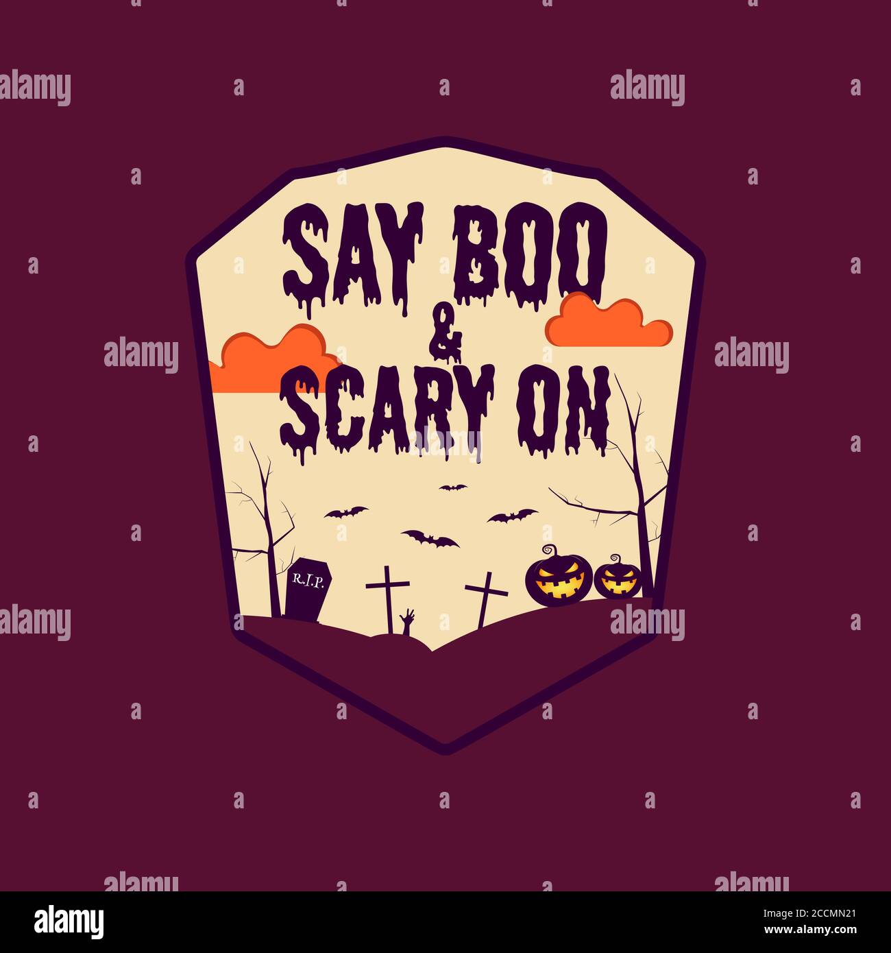 Vintage Halloween typography badge graphics with horror cemetery ...