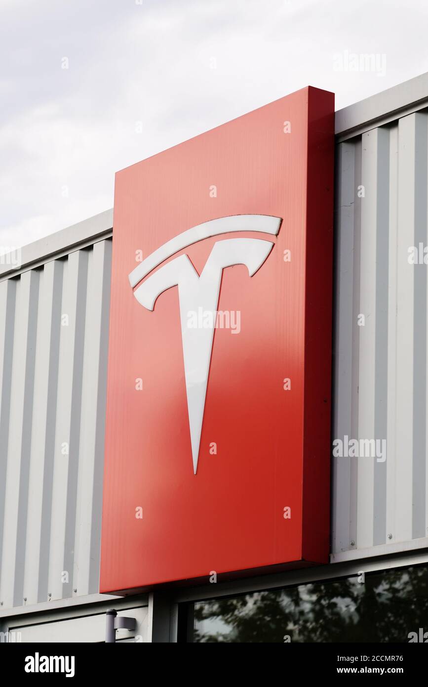 Bordeaux , Aquitaine / France - 08 16 2020 : Tesla car text sign and t ...