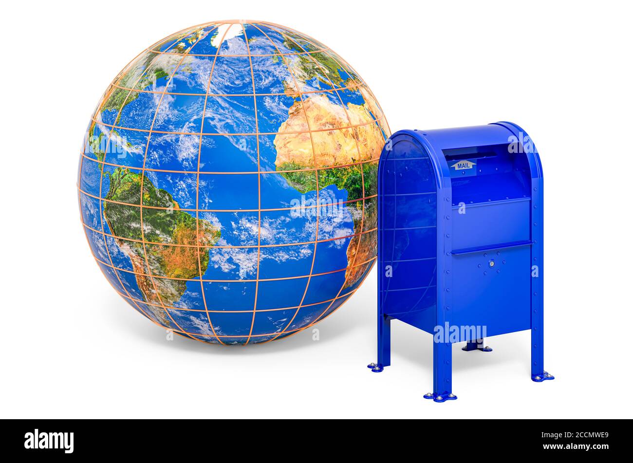 Collection post box with Earth Globe. International Postal Service ...