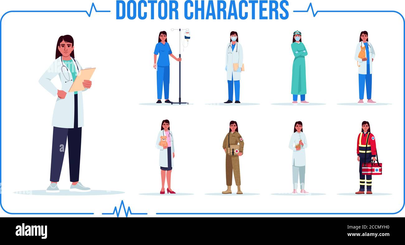 Latino doctor semi flat RGB color vector illustration set Stock Vector ...