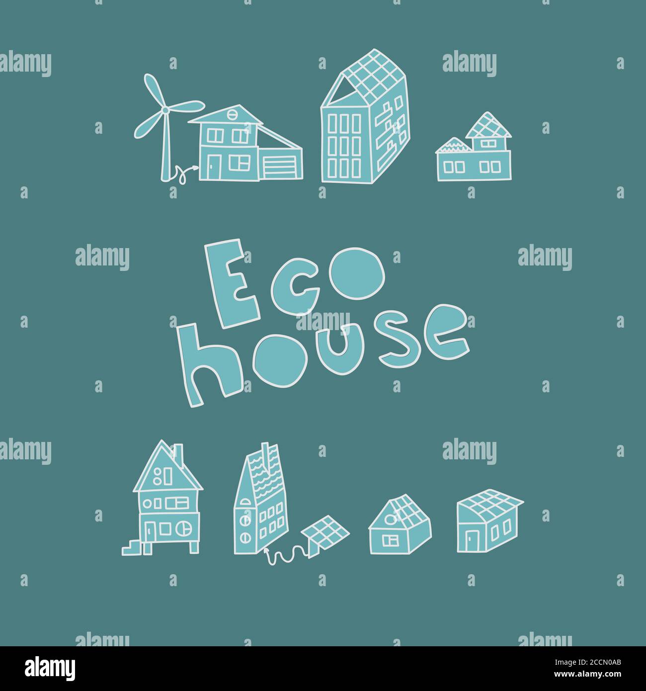 Eco house illustration. Vector flat style, hand drawing Stock Vector ...