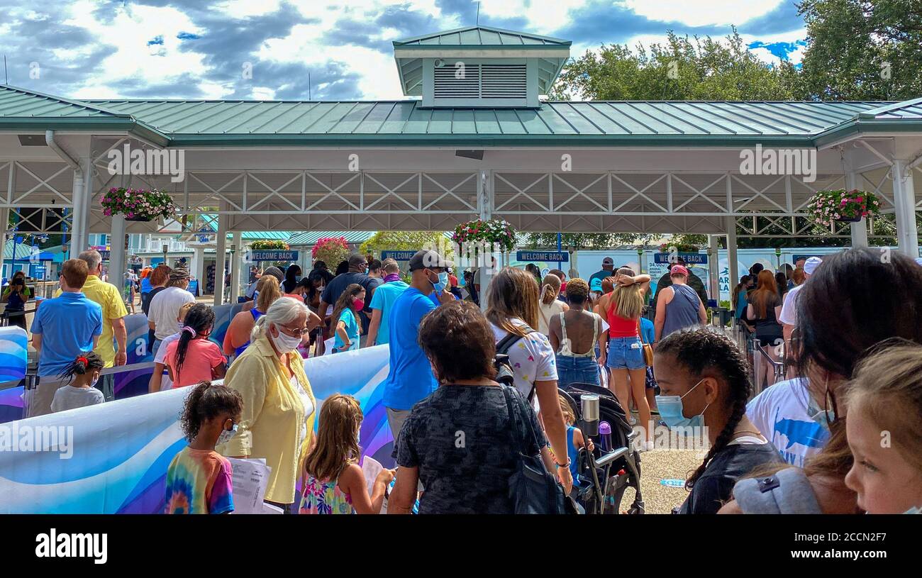 Orlando,FL/USA- 6/19/20: People going through ticketing at Seaworld in ...