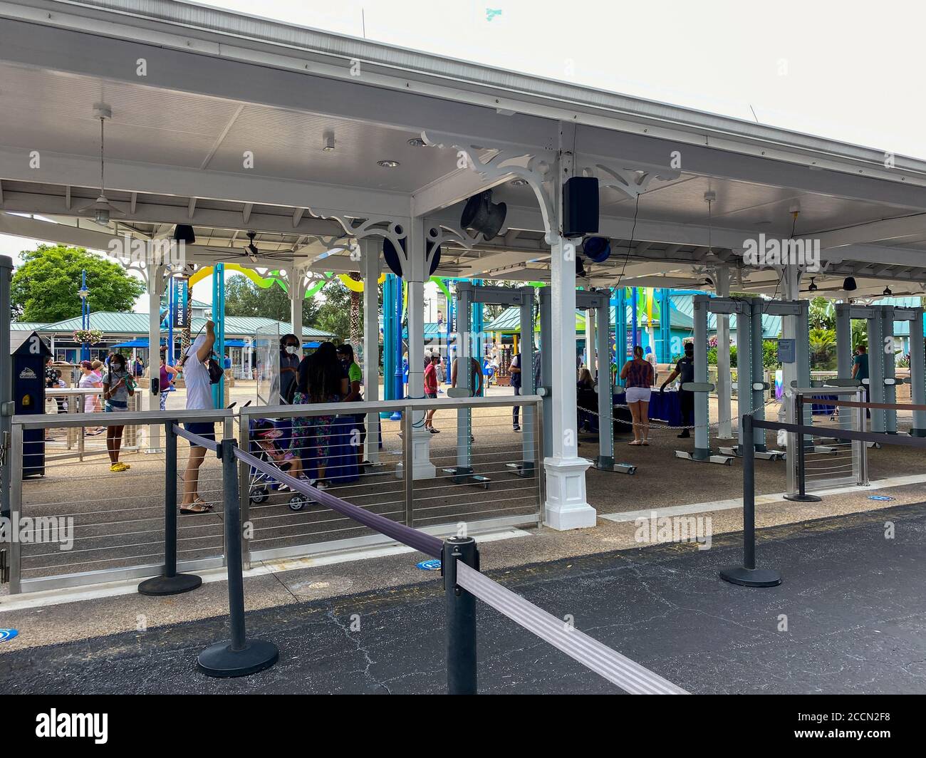 Orlando,FL/USA- 6/19/20: People going through security and bag check at ...