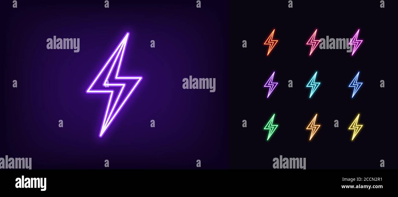 Neon Lightning Flash Icon Glowing Neon Thunder Bolt Sign Electrical