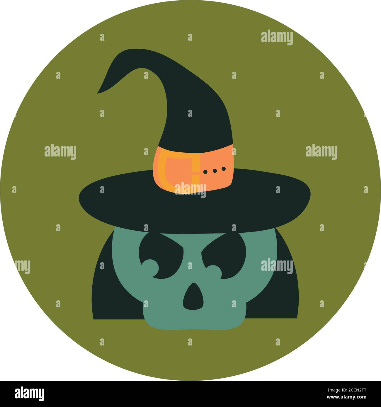 happy halloween, green skull with witch hat trick or treat party ...
