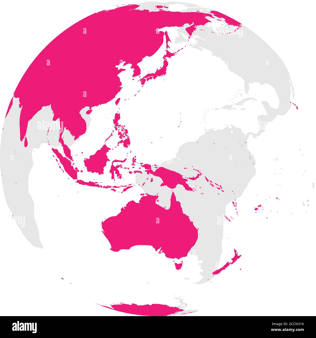 Earth globe with pink world map. Focused on Australia and Pacific. Flat ...