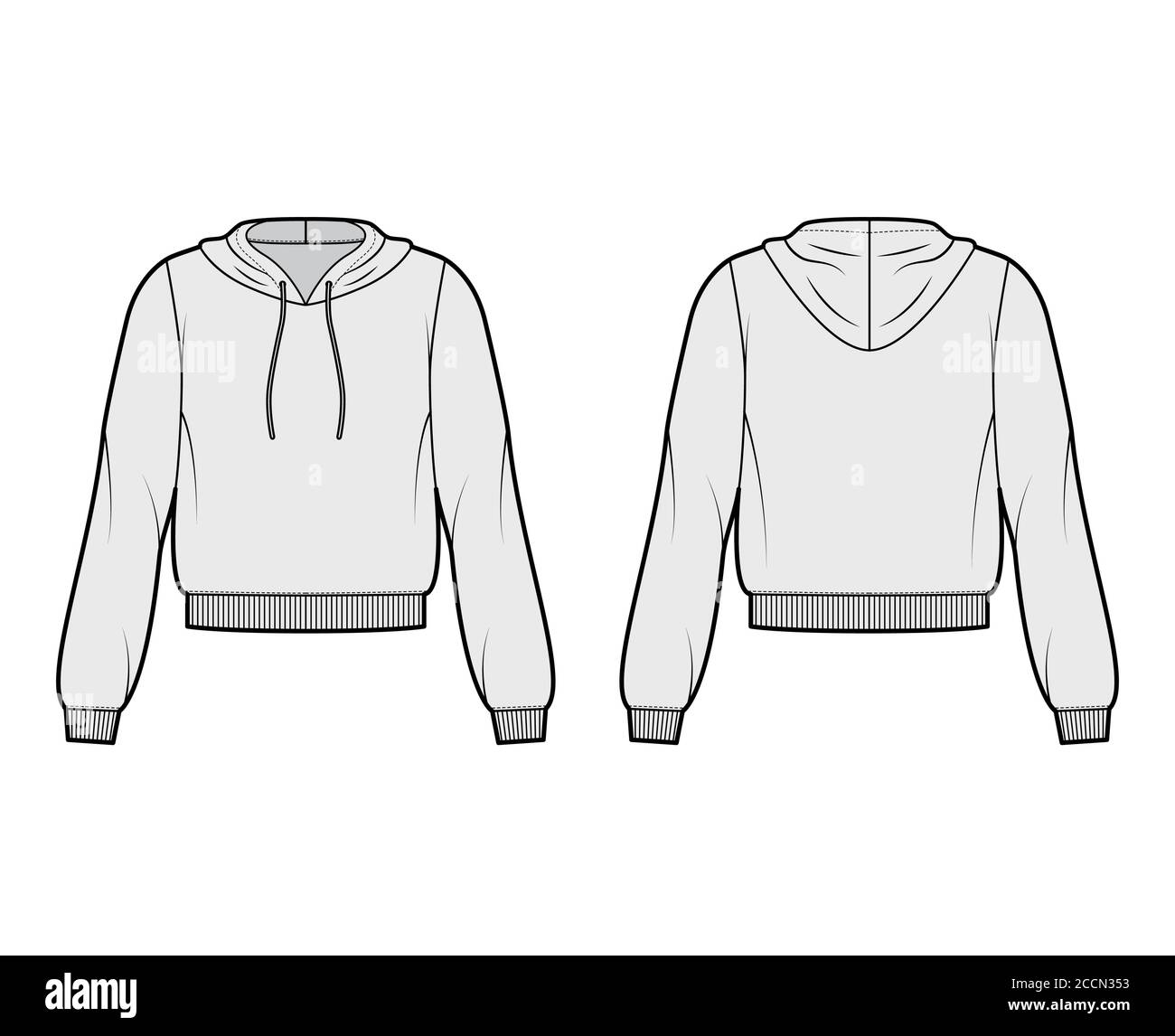 Cotton-fleece hoodie technical fashion illustration with relaxed fit ...