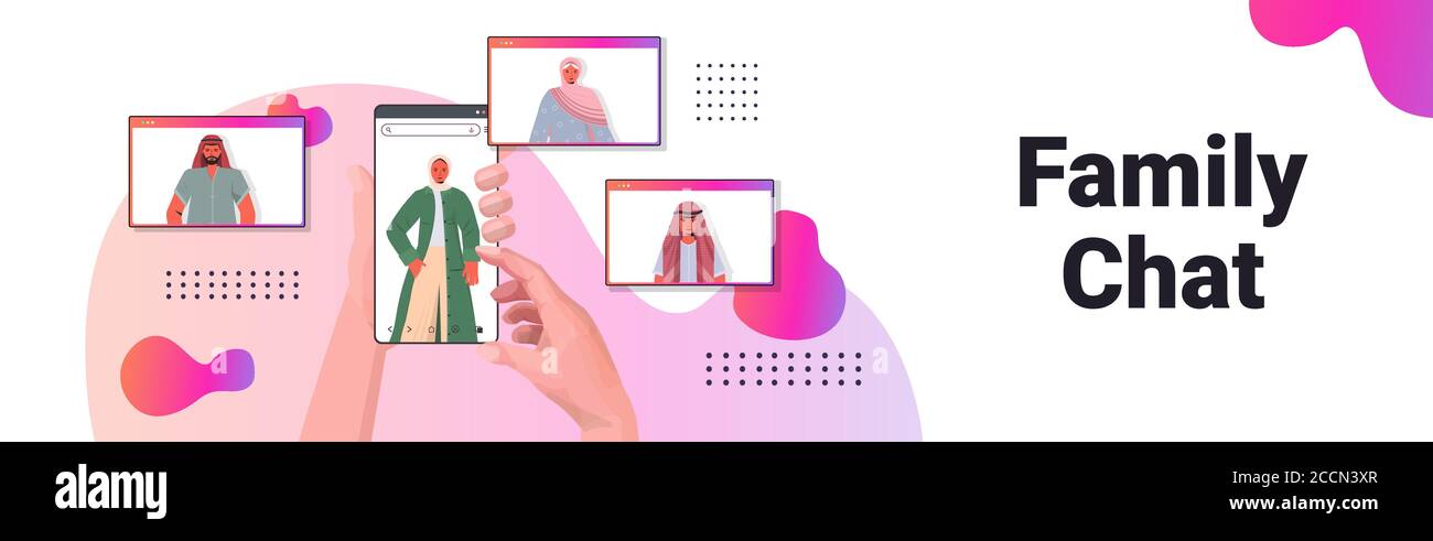hands using smartphone chatting with arabic people in web browser ...