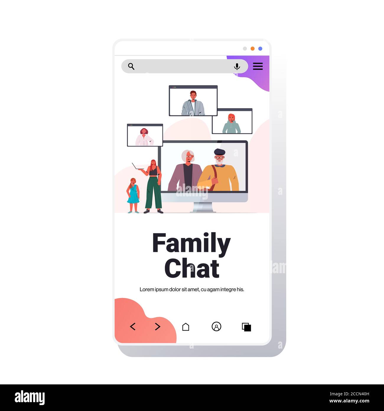 mother and daughter having virtual meeting with family members in web ...