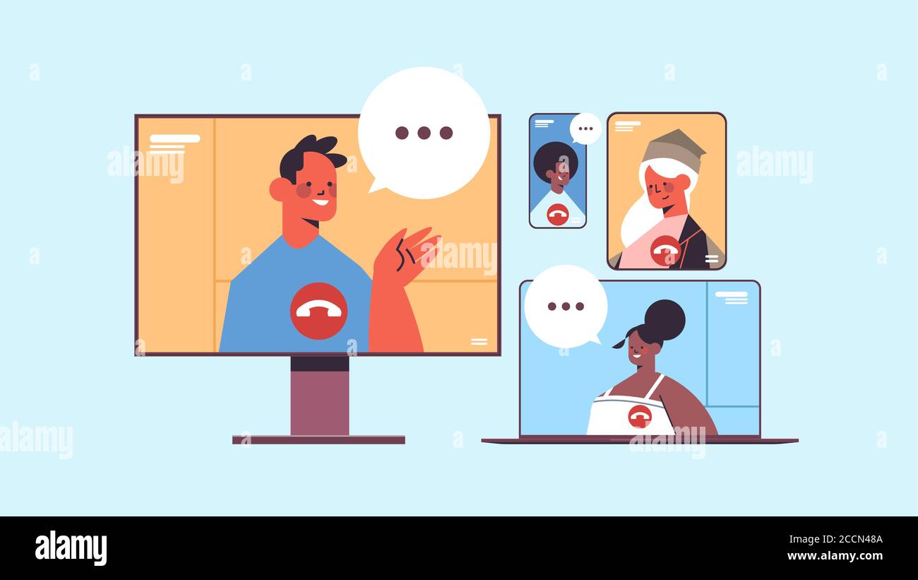 mix race people chatting during video call businesspeople using digital ...