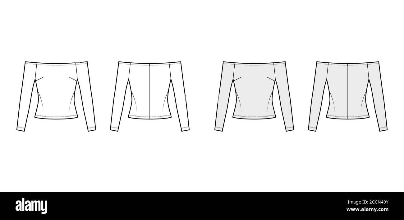 Off-the-shoulder top technical fashion illustration with close fit ...