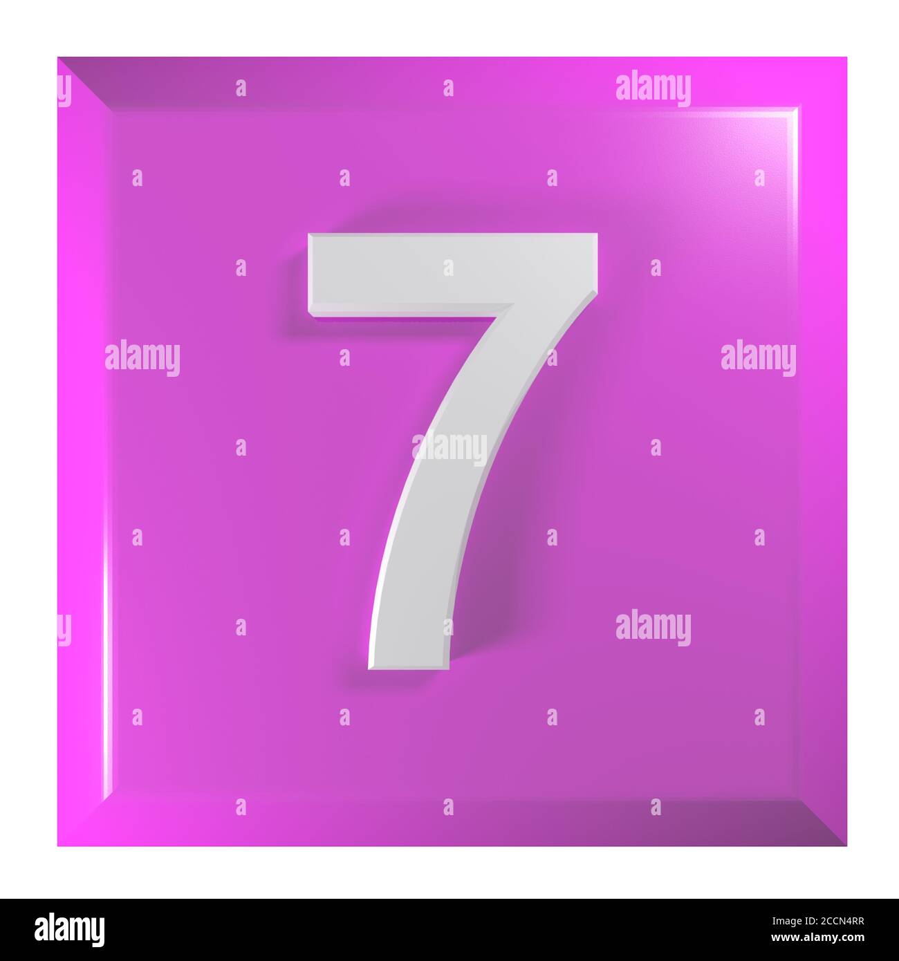 Number 7 purple pink square button on white background - 3D rendering ...