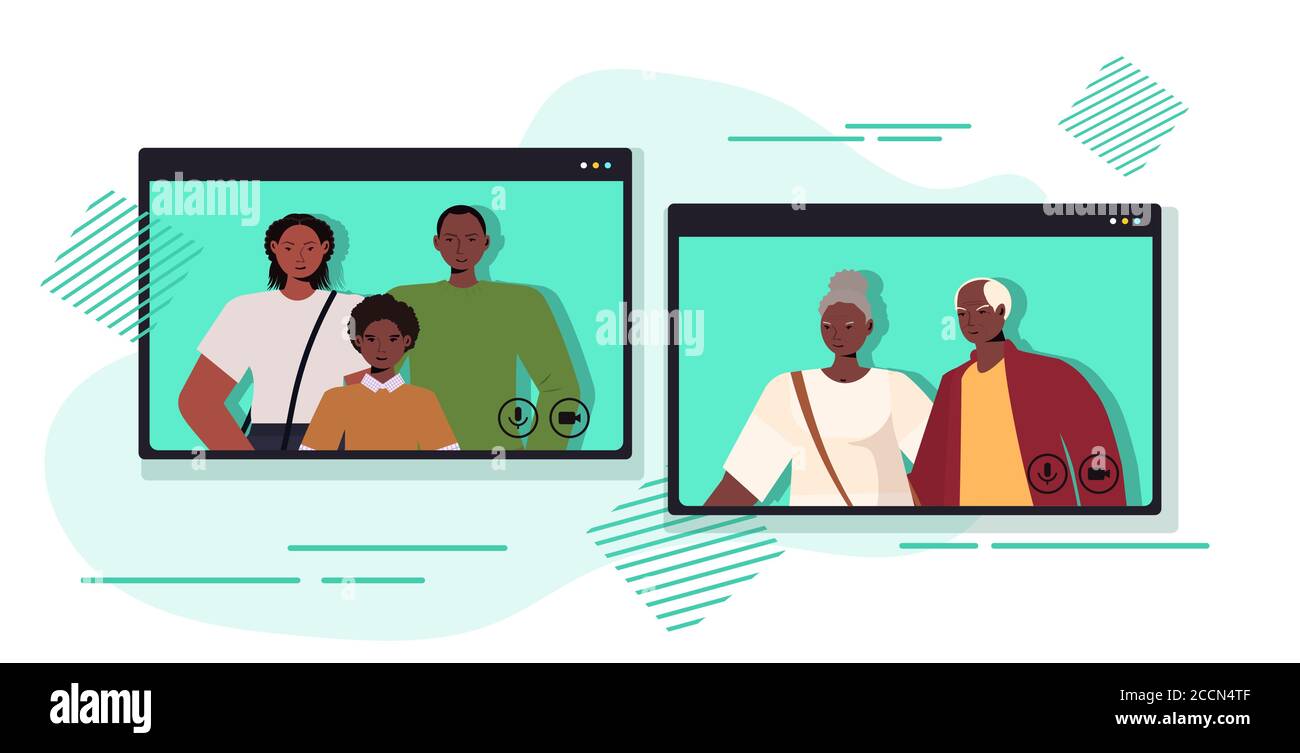 parents and child having virtual meeting with grandparents during video ...