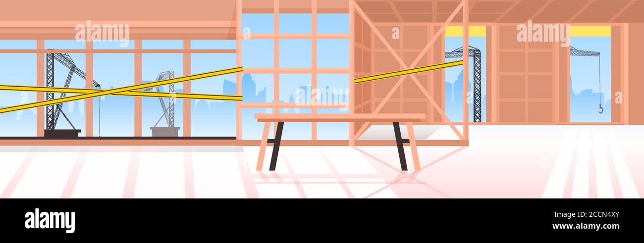 empty no people constructionsite with yellow tapes repair service ...