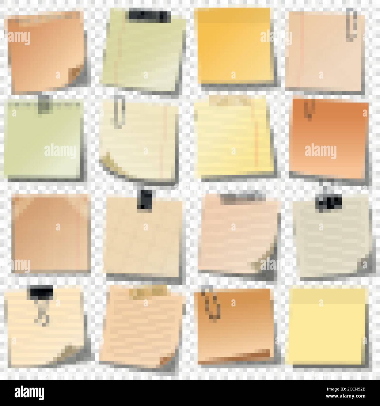 Realistic blank sticky notes with clip binder and adhesive tape ...