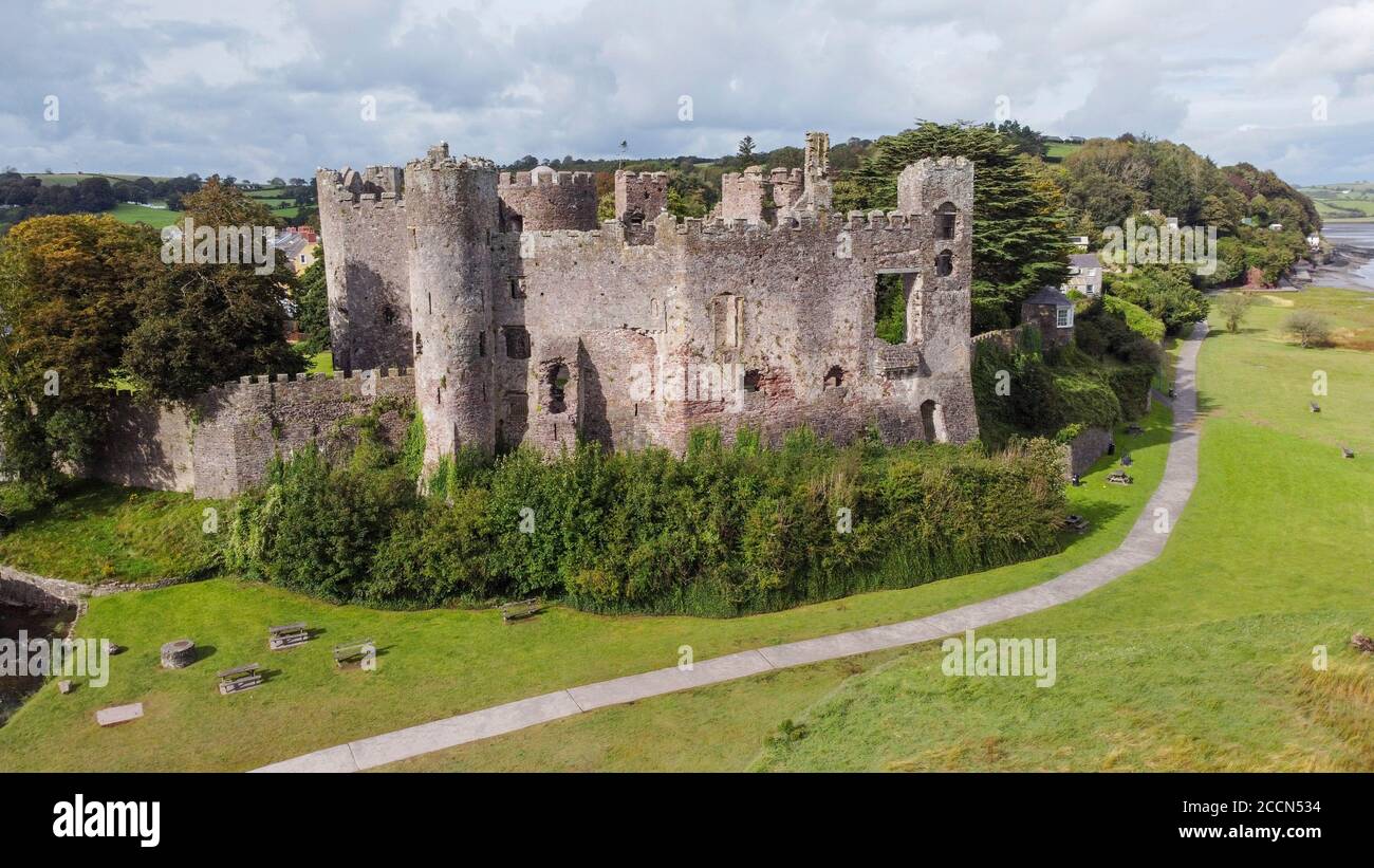 Aerial view of Laugharne Castle, Wales, UK Stock Photo - Alamy